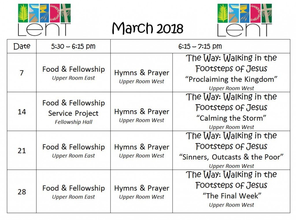 March 2018 Breakout Wednesday Calendar – Trinity Presbyterian Church