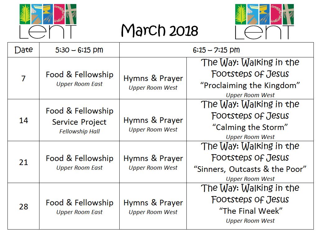 March 2018 Breakout Wednesday Calendar – Trinity Presbyterian Church